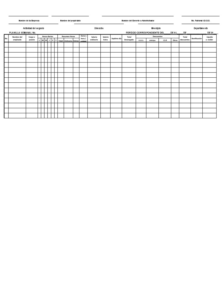 Planilla Semanal | PDF