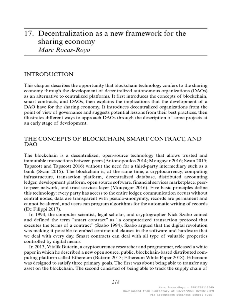Decentralization As A New Framework For The Sharing Economy | PDF | Economies | Computing