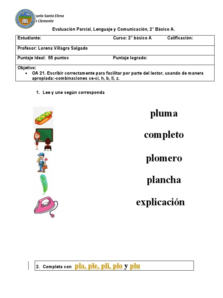 Pruebas Silabas Trabadas | PDF