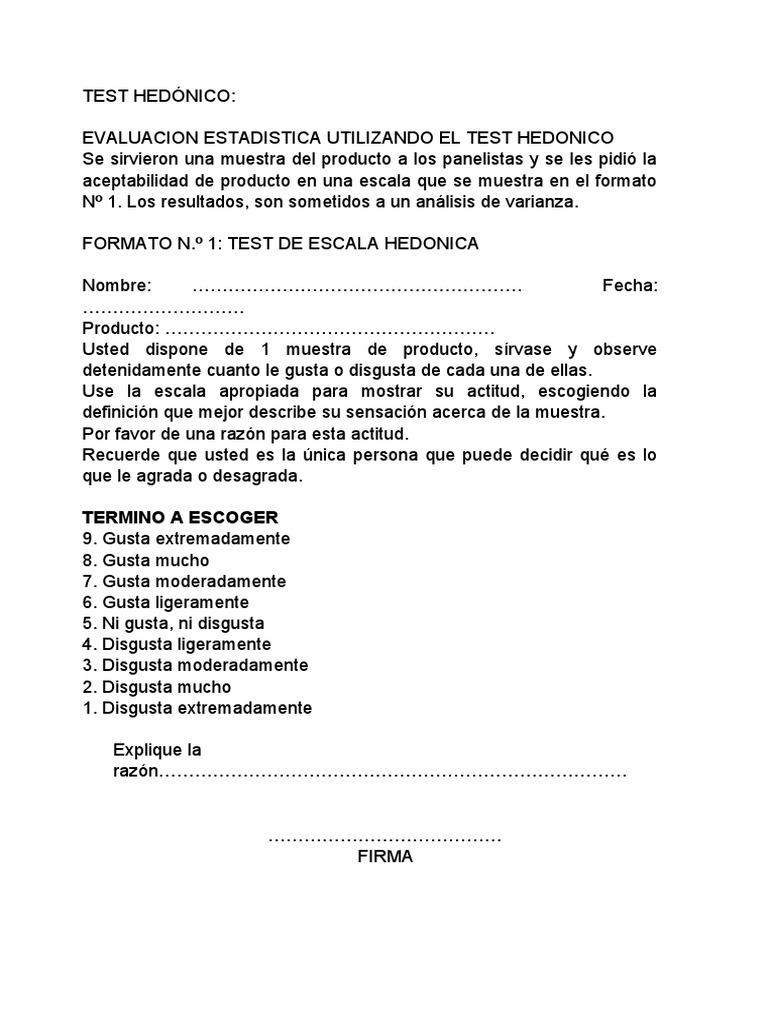 Test Hedónico | PDF