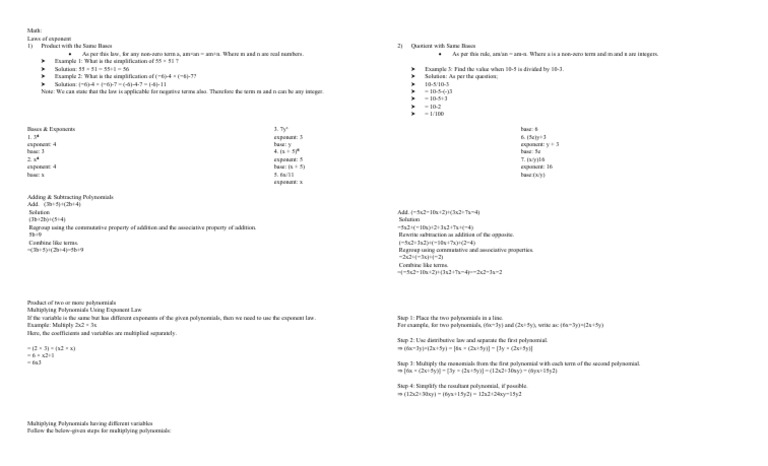 Math Coverage g7 Third Quarterly Exam | PDF | Polynomial | Exponentiation