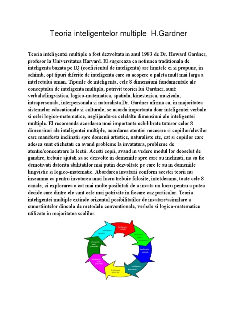 Teoria Inteligentelor Multiple H.Gardner | PDF