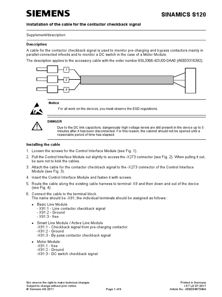 Installation Instructions for Connecting a Contactor Checkback Signal ...
