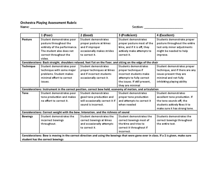 Orchestra Playing Assessment Rubric | PDF