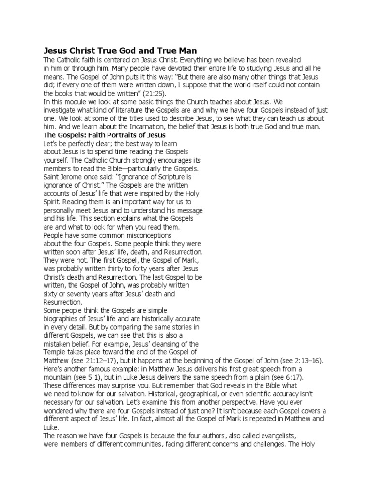 Jesus Christ True God and True Man | PDF | Jesus | Gospel Of Matthew