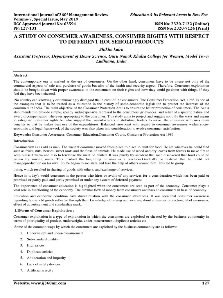 Consumer Awareness and Rights Study | PDF | Consumer Protection ...