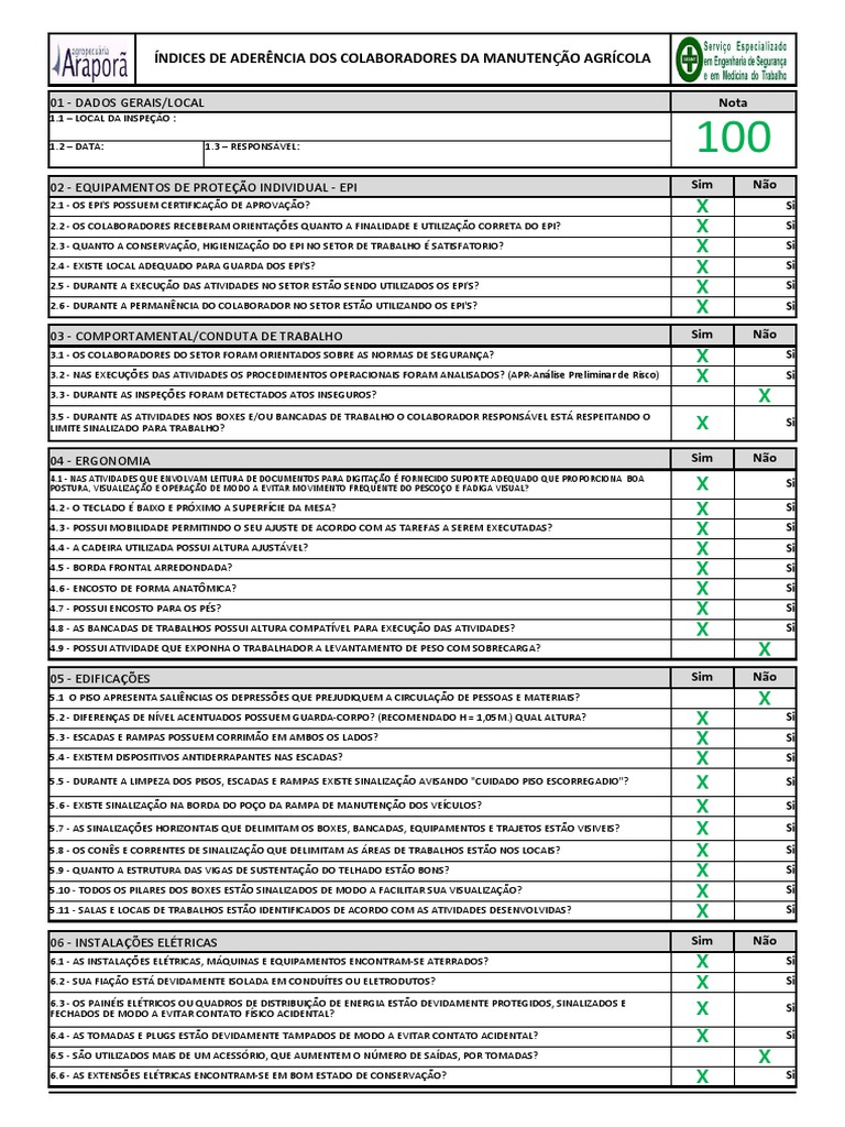 Formulário Check List Oficina Agricola 2020 | PDF | Equipamento