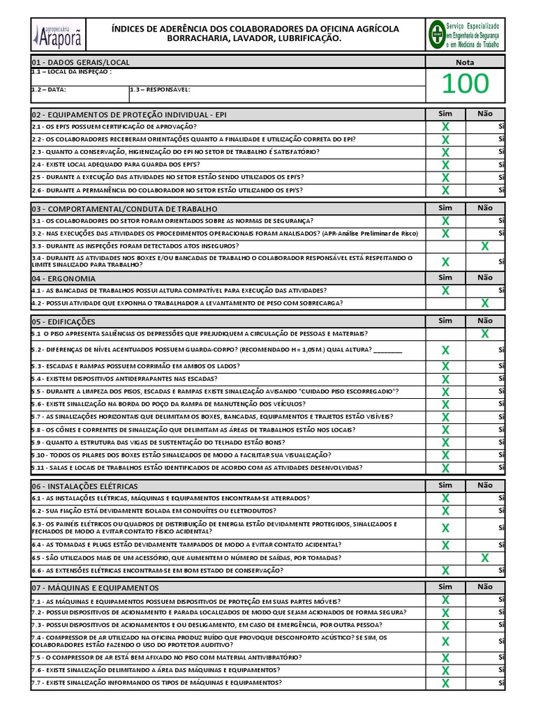 Formulário Check List Oficina Primaria 2020 | PDF
