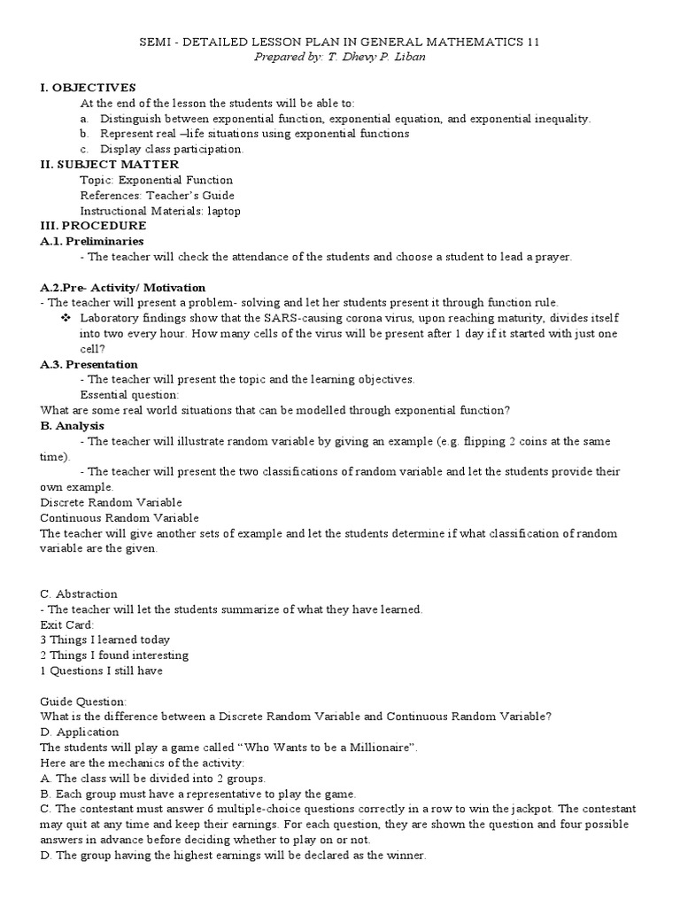 Genmath Exponential Function | PDF | Variable (Mathematics) | Teachers