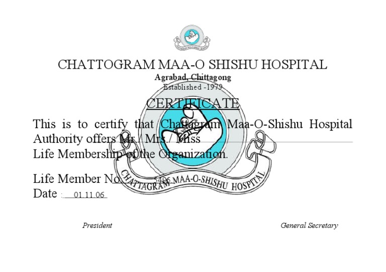 Chattogram Maa-O Shishu Hospital: Certificate | PDF