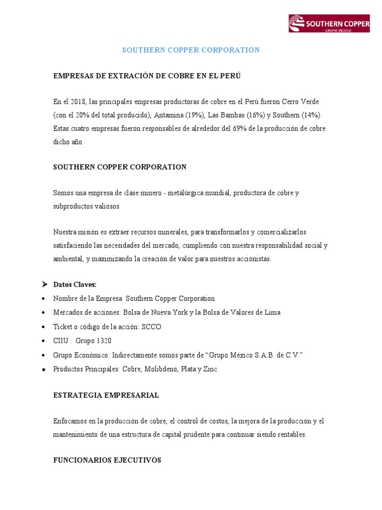 Southern Copper Corporation: Líder en Cobre | PDF | Flujo de efectivo ...