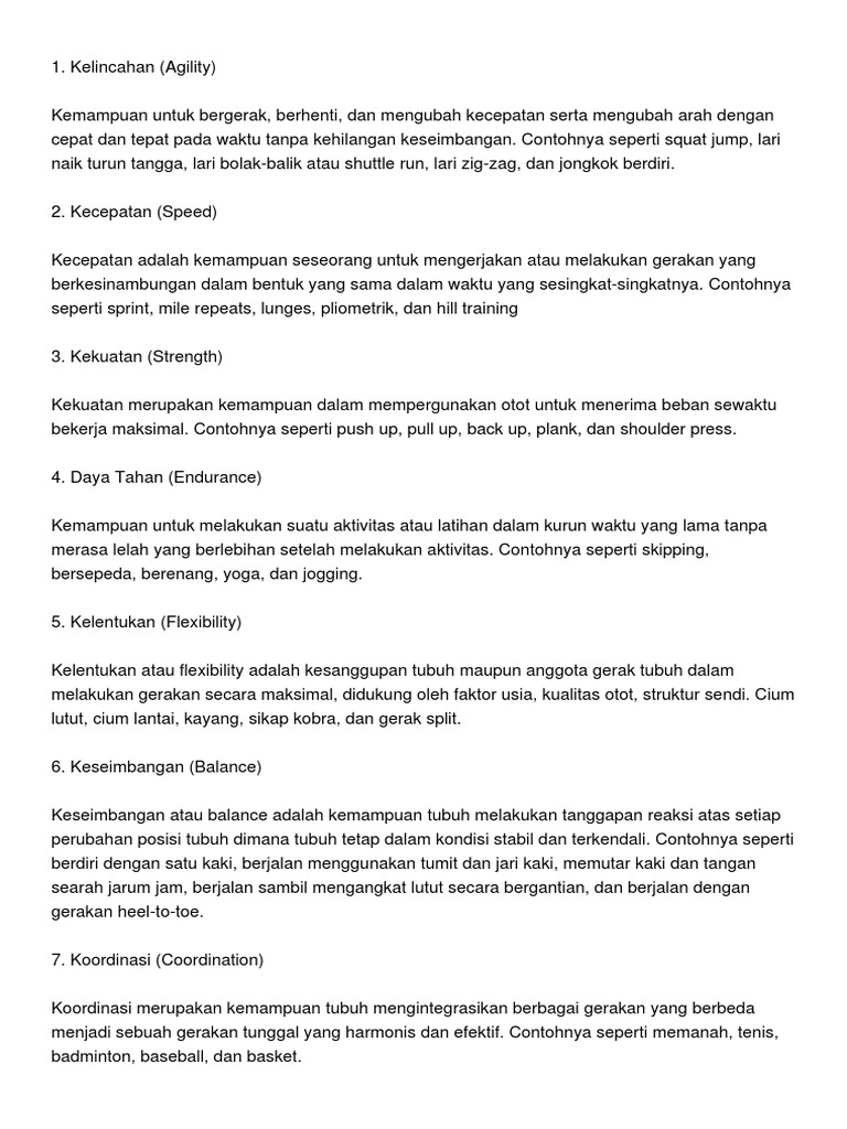 10 Unsur Kebugaran Jasmani | PDF