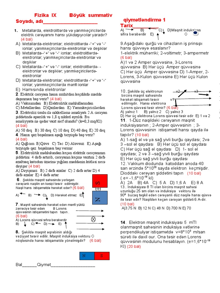 Fizika 9 - BSQ - 1 - Variant - A - B | PDF
