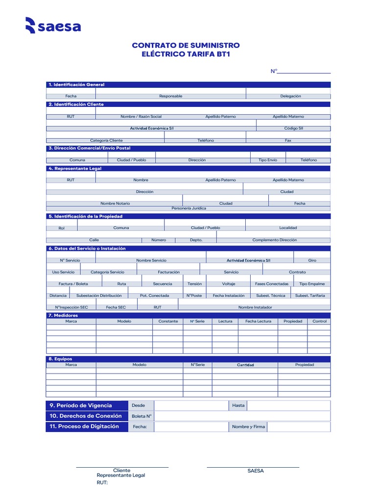 Contrato Sumnistro Electrico BT1 Saesa | PDF