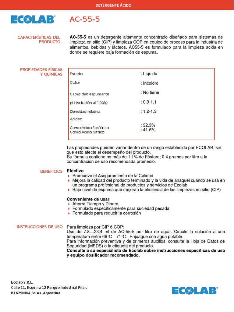 Ficha Técnica del Detergente AC-55-5 | PDF | Agua | Detergente
