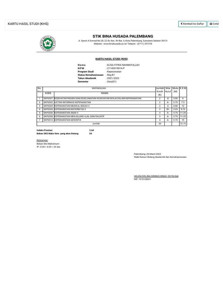 KARTU HASIL STUDI (KHS) 1 | PDF