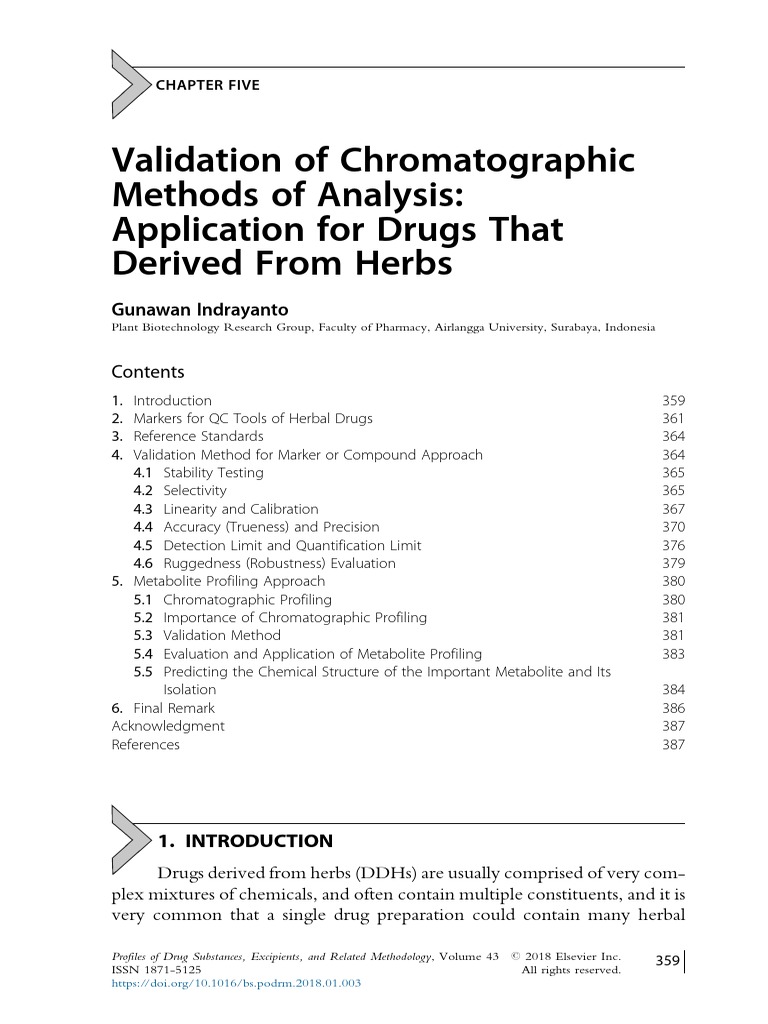 Validation Of Chromatographic Methods Of Analysis Of Drugs Derived From Herbs Download Free