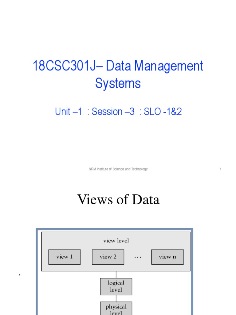 18CSC301J - Data Management Systems: Unit - 1: Session - 3: SLO - 1&2 | PDF