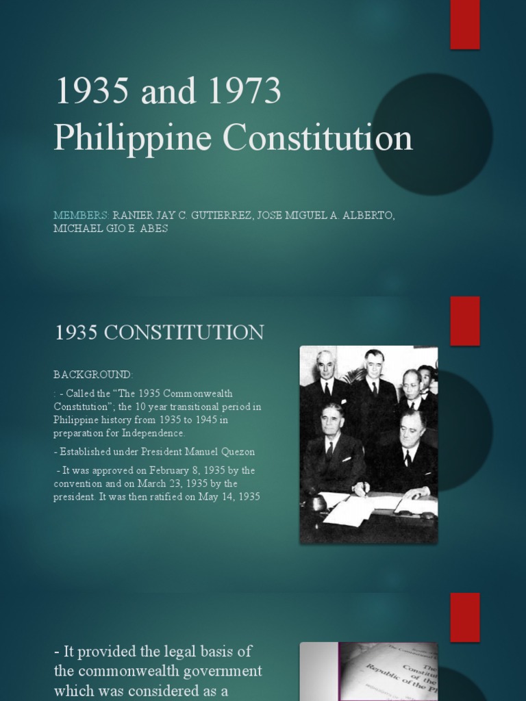 1935 and 1973 Philippine Constitution | PDF | Constitutional Law ...