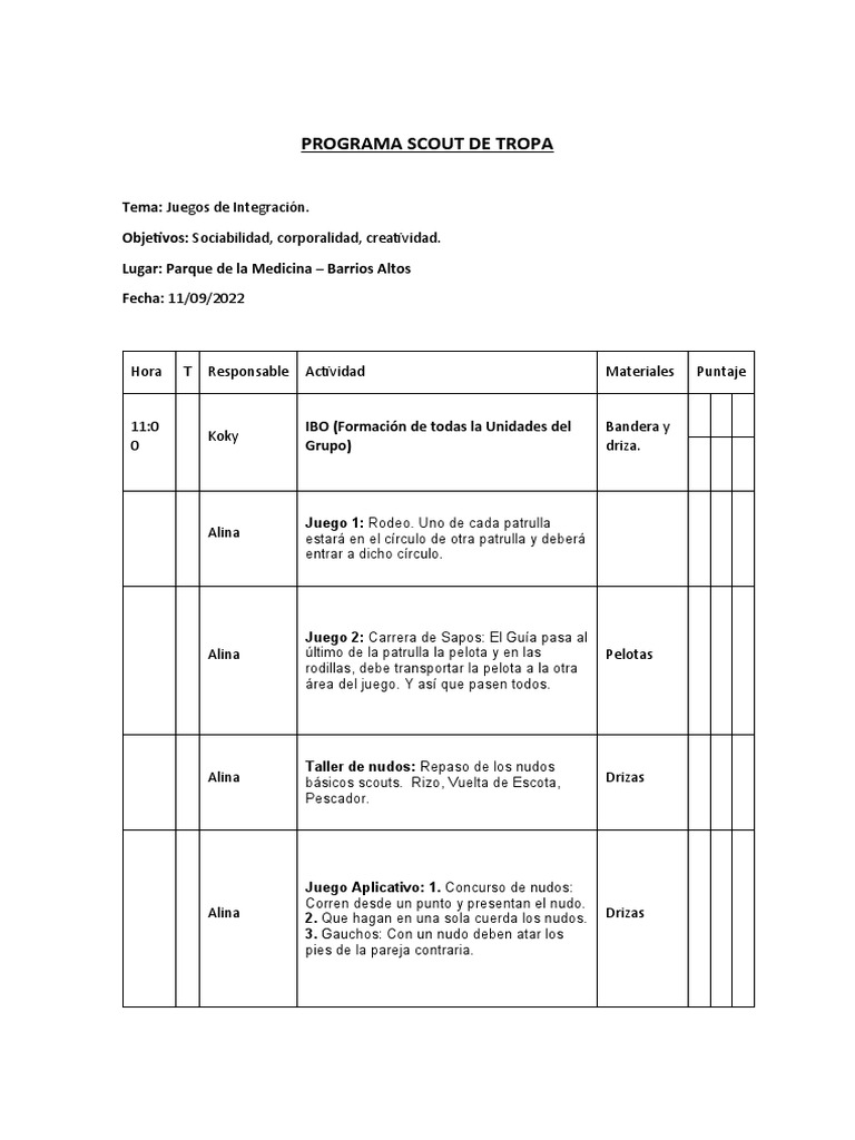 Programa Scout de Tropa | PDF