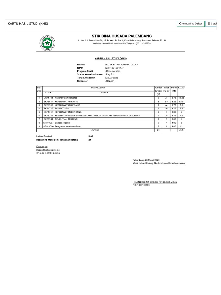 Kartu Hasil Studi (KHS) 3 | PDF