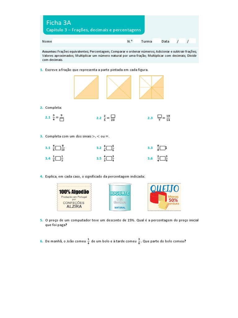 Frações, Decimais e Percentagens | PDF | Divisão (Matemática) | Notação ...