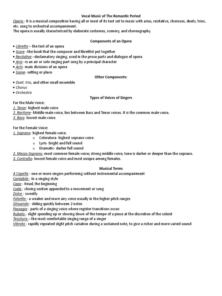 Vocal Music of The Romantic Period - Q4 | PDF | Singing | Opera
