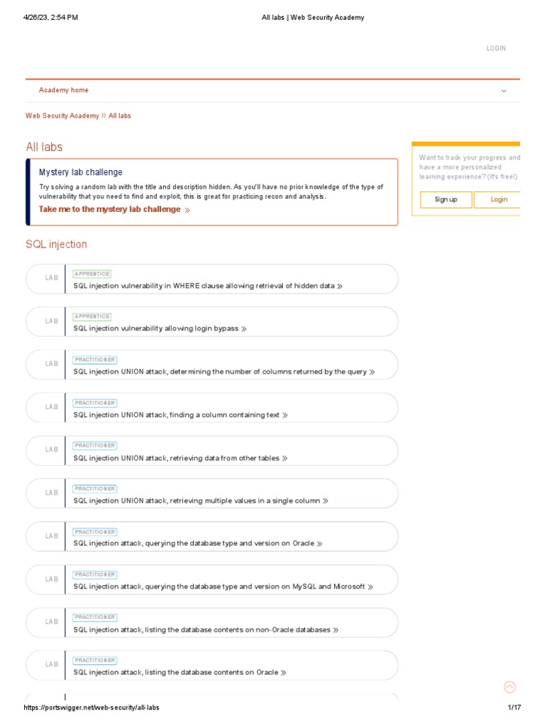 PortSwigger - All Labs - Web Security Academy | PDF | World Wide Web ...