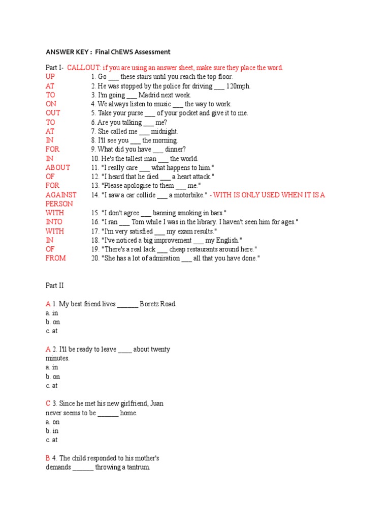ANSWER KEY - Final Chews Assessment | PDF