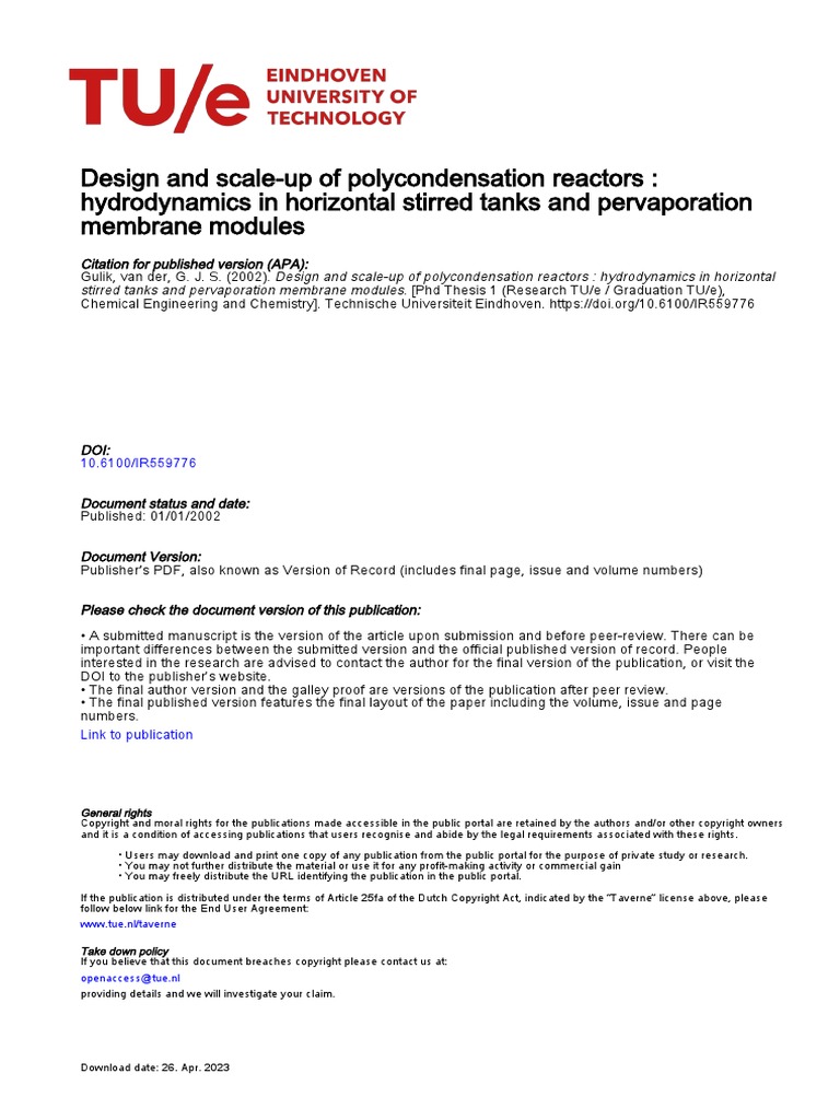 Design and Scale-Up of Polycondensation Reactors: Hydrodynamics in ...