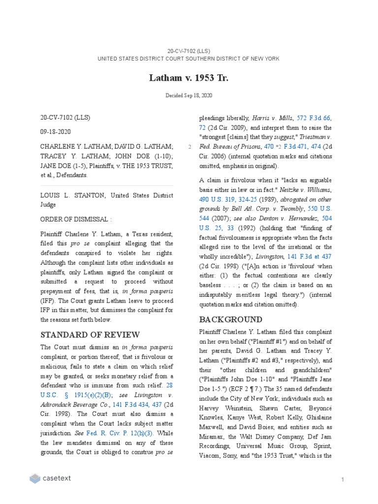 Latham v. 1953 TR | PDF | Federal Rules Of Civil Procedure | Complaint