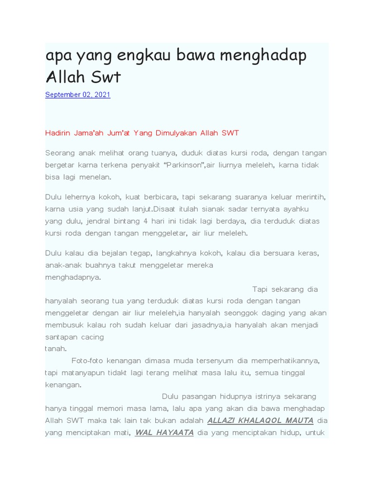 Apa Yang Engkau Bawa Menghadap Allah SWT | PDF