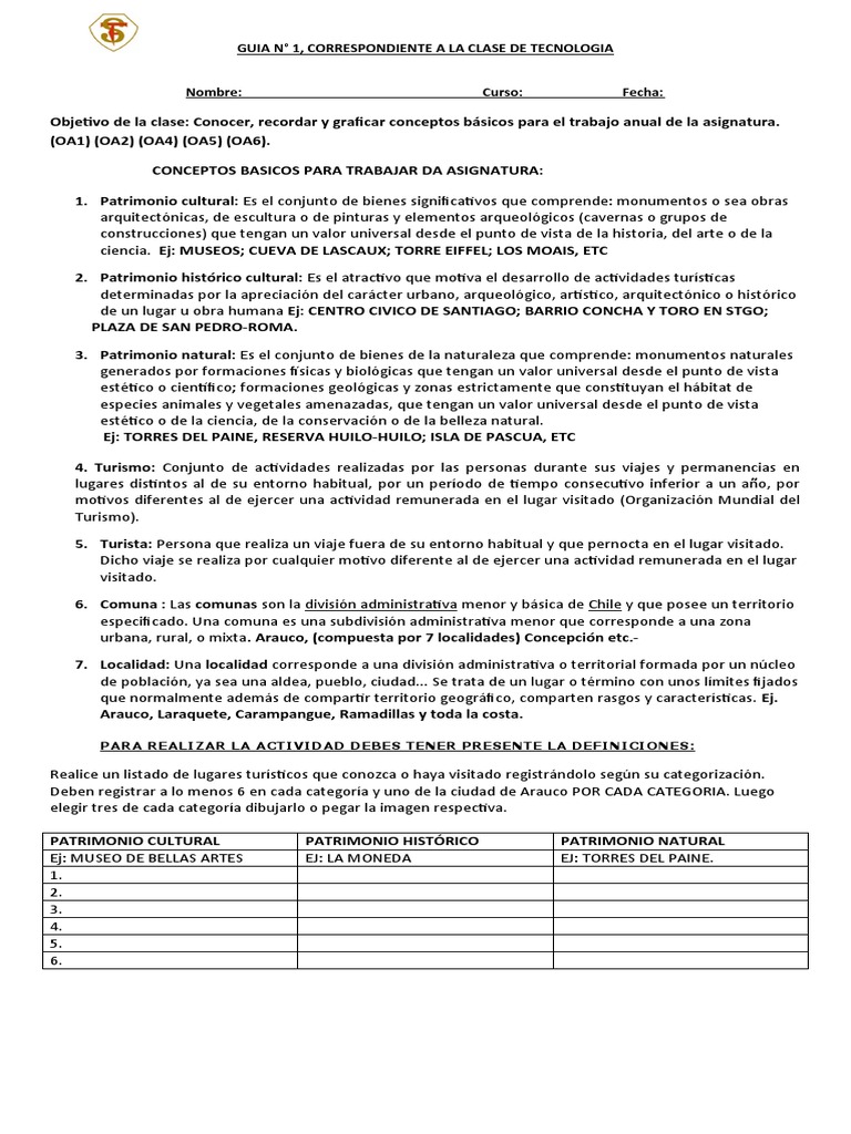 Guia 1 Tecnologia 8° Basico 2022 | PDF | Turismo | Bienes (Ley)
