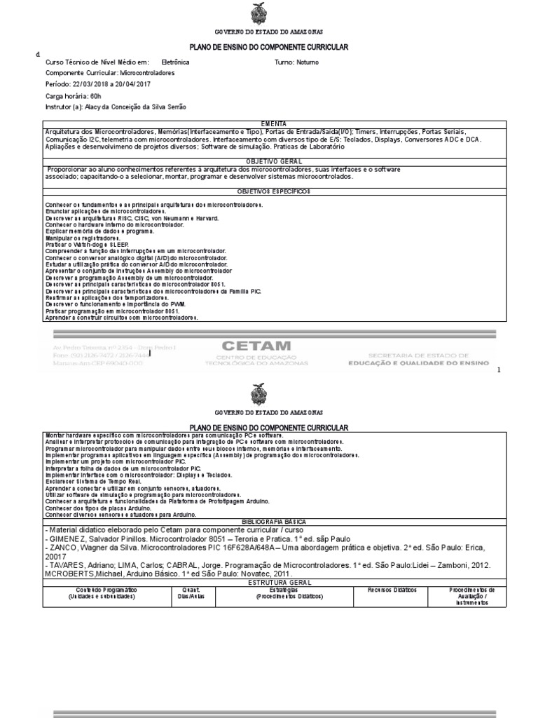 Plano de Aula Microcontroladores | PDF | Arduino | Microcontrolador