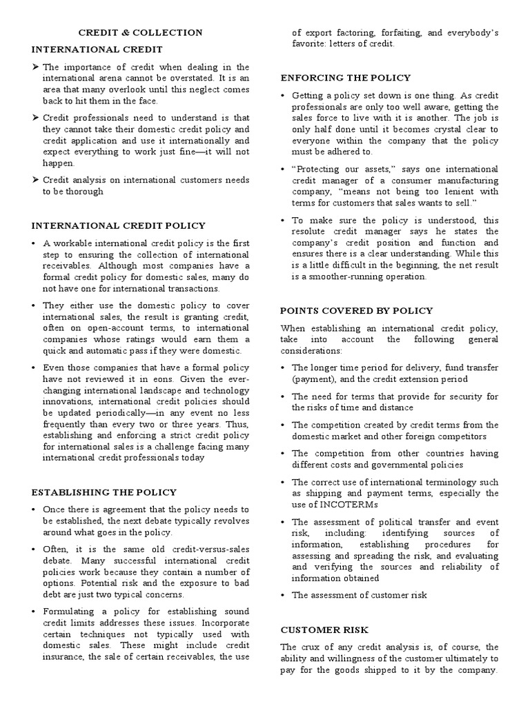 Credit and Collection Reviewer | PDF | Letter Of Credit | Credit Card