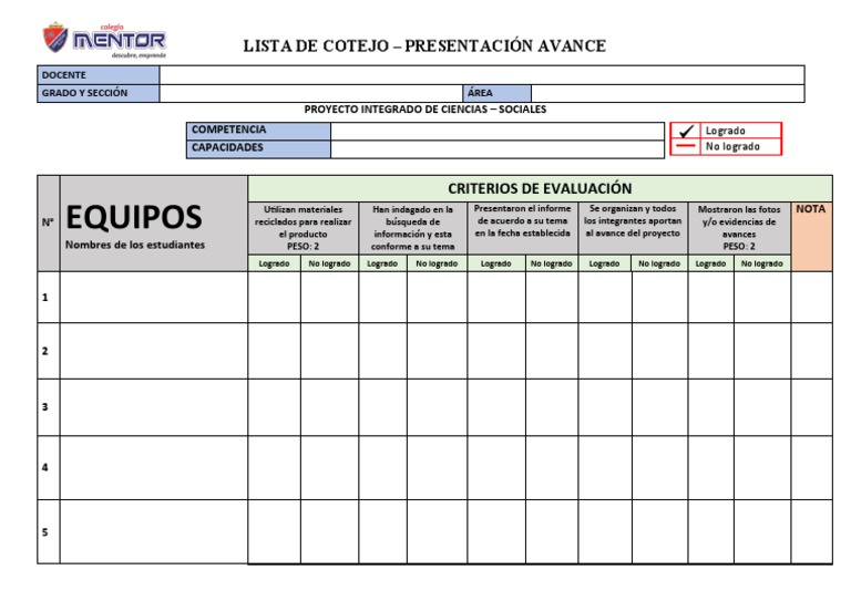 Lista de Cotejo - Avance Proyectos | PDF