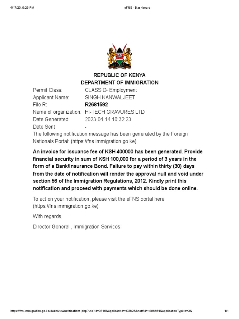 Class D Permit Notification - Kenya | PDF