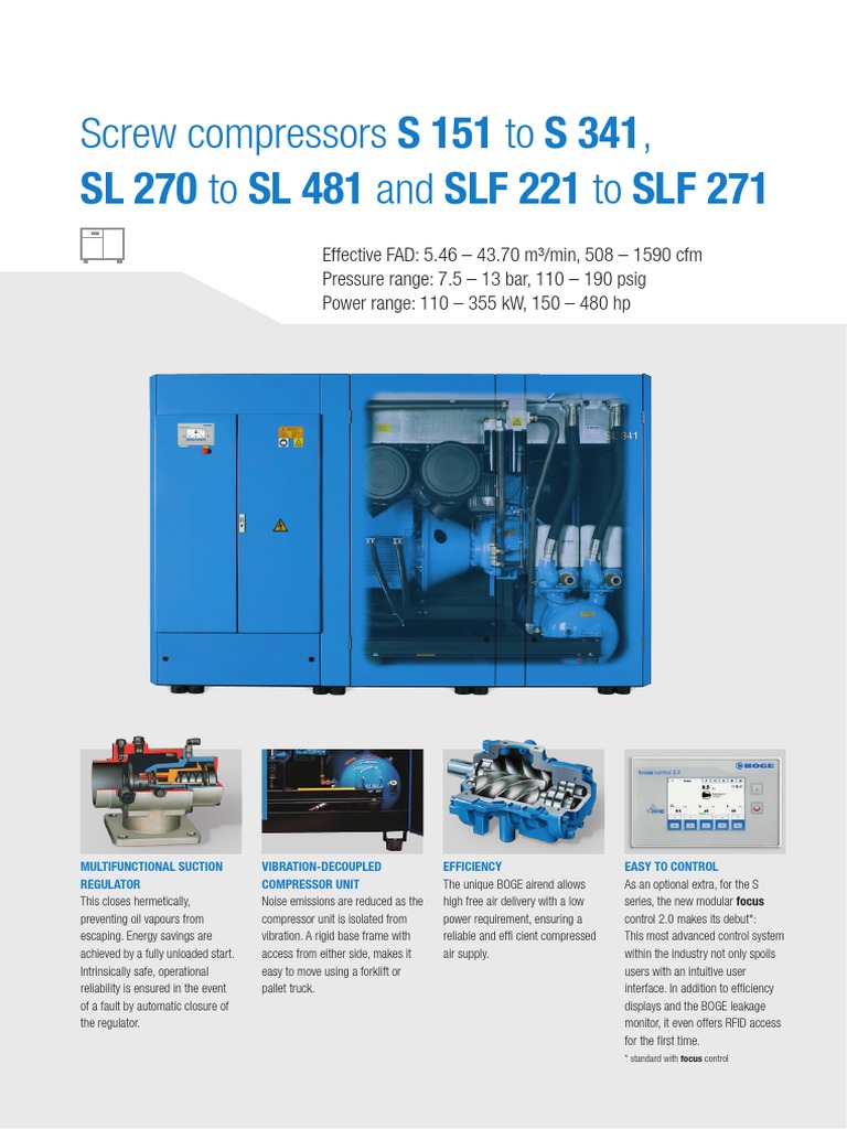 Screw Compressors: S 151 To S 341, SL 270 To SL 481 and SLF 221 To SLF ...