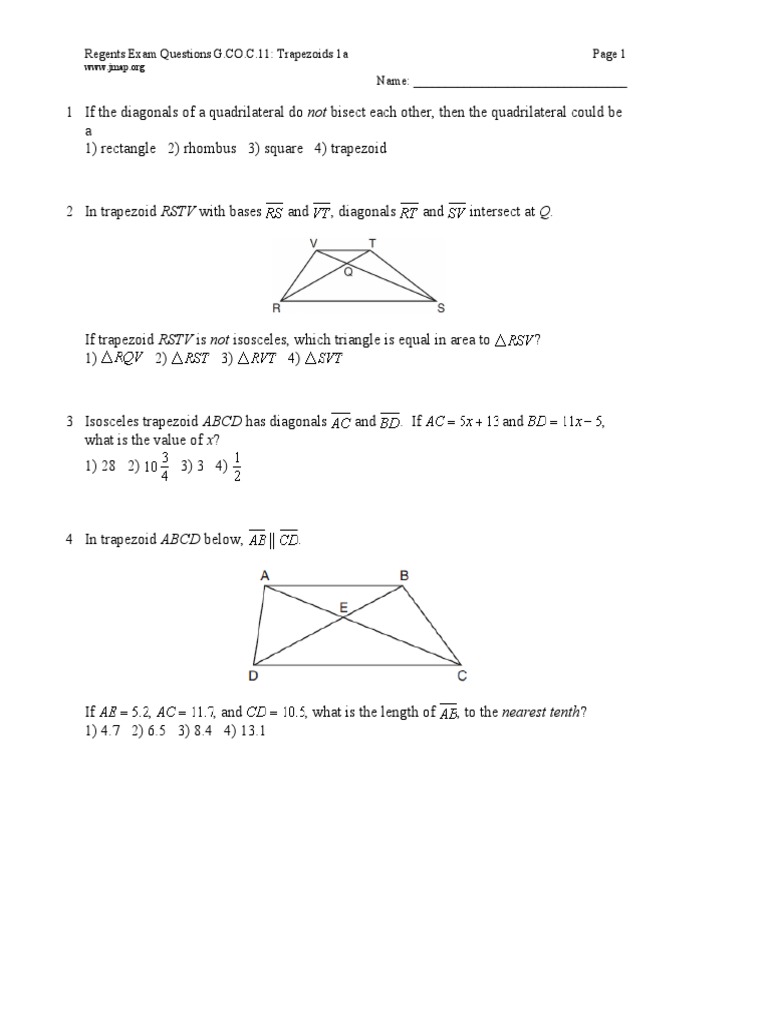 G CO C 11 Trapezoids1a | PDF | Euclidean Plane Geometry | Elementary Mathematics