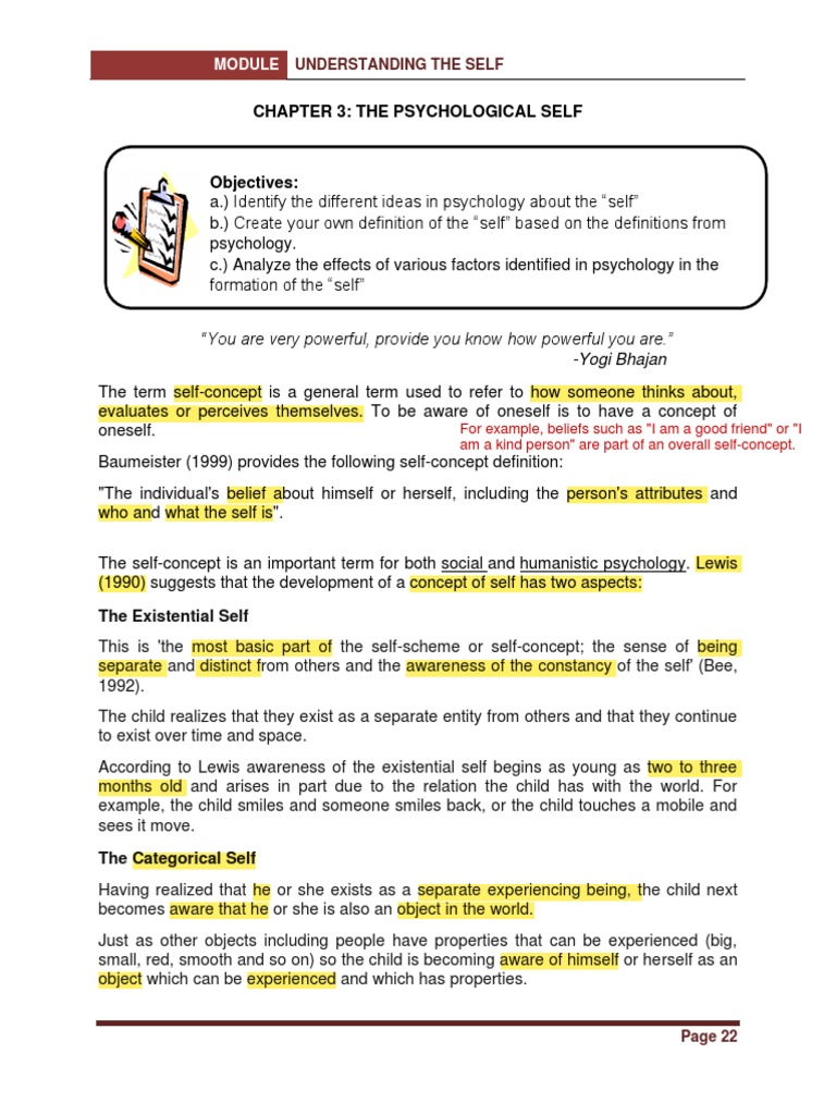 Chapter 3 - The Psychological Self | Download Free PDF | Self Esteem | Self Concept