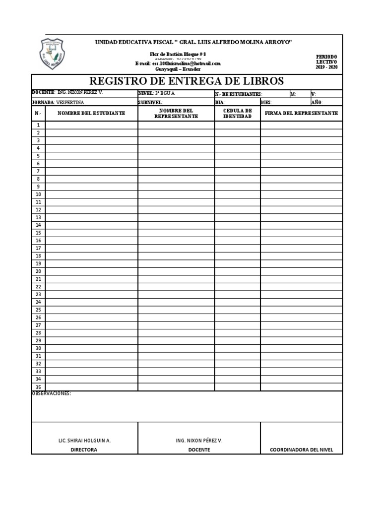 Registro de Entrega de Libros: Unidad Educativa Fiscal " Gral. Luis ...
