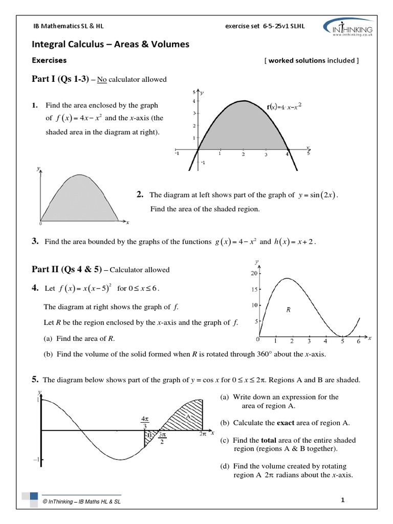 Math 31 IB HL - SL (Areas - Volumes) With Answers | PDF | Area | Calculus
