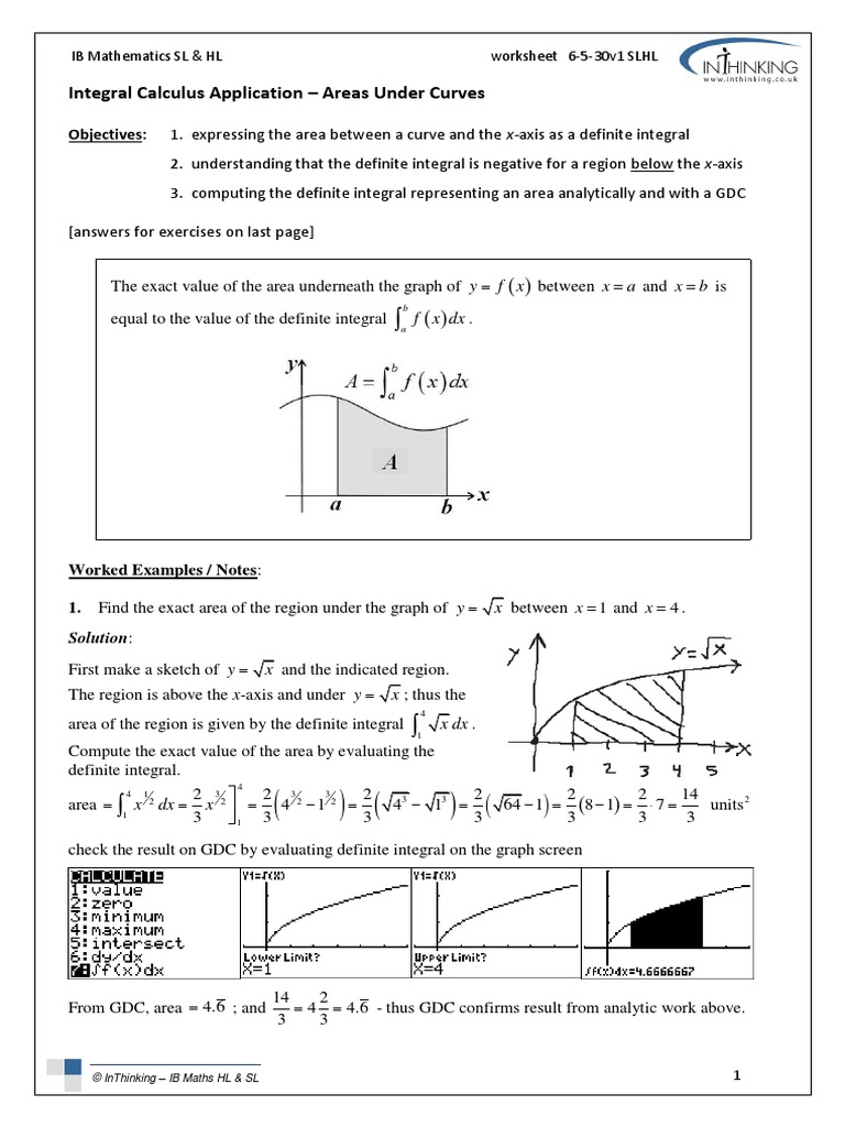 Math 31 IB HL - SL (Area Under Curves) With Answers | PDF | Integral | Area