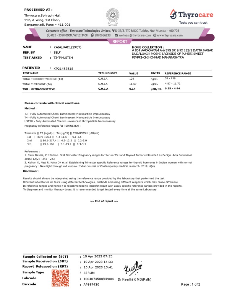 Thyrocare, Sohrabh Hall, 112, A Wing, 1st Floor, Sangamwadi, Pune - 411 001 | PDF | Thyroid ...