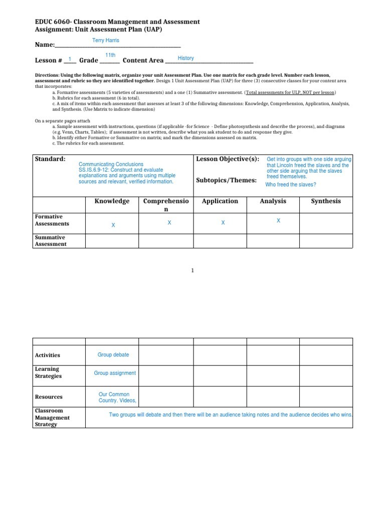 Unit Assessmenet Plan Matrix - With Work Done 2 | PDF | Educational ...