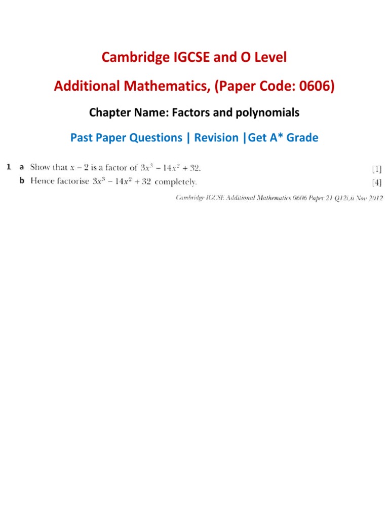 Cambridge IGCSE and O Level Remainder Theorem | PDF