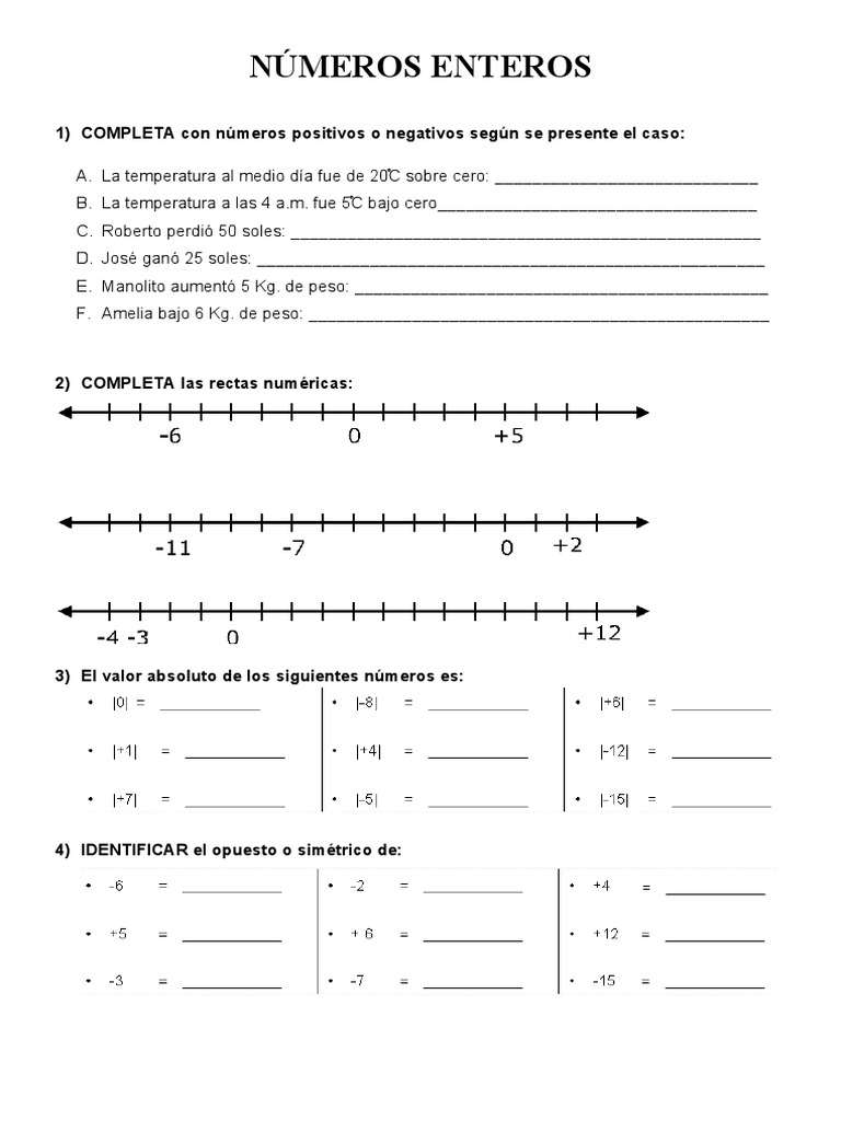 29 Números Enteros I Sexto de Primaria | PDF
