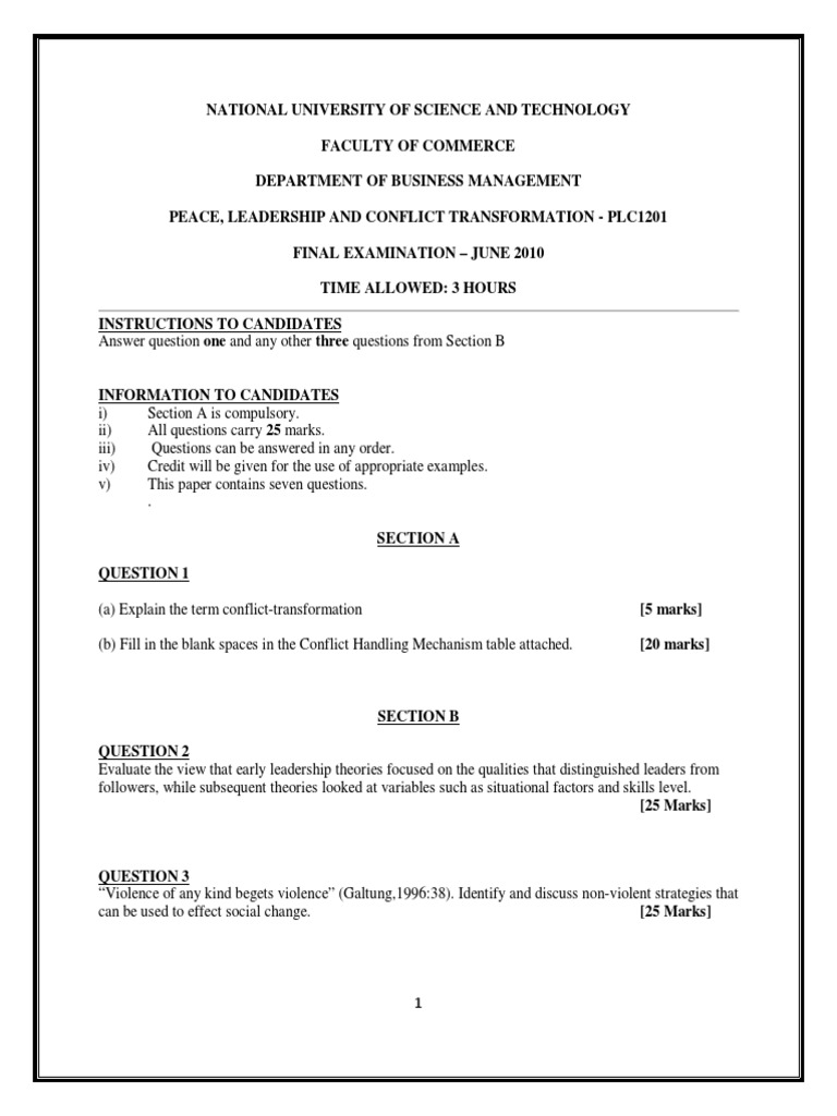 Business Leadership Exam 2010 | PDF | Leadership | Servant Leadership