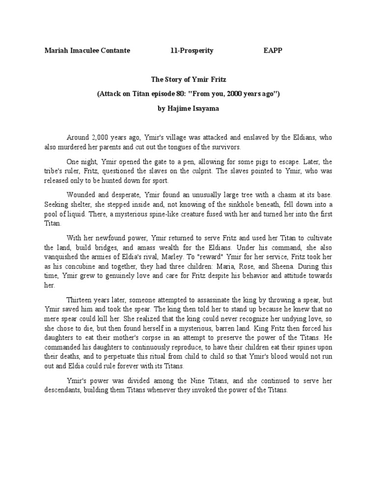 Ymir Fritz: Origin of the Titans | PDF | Young Adult