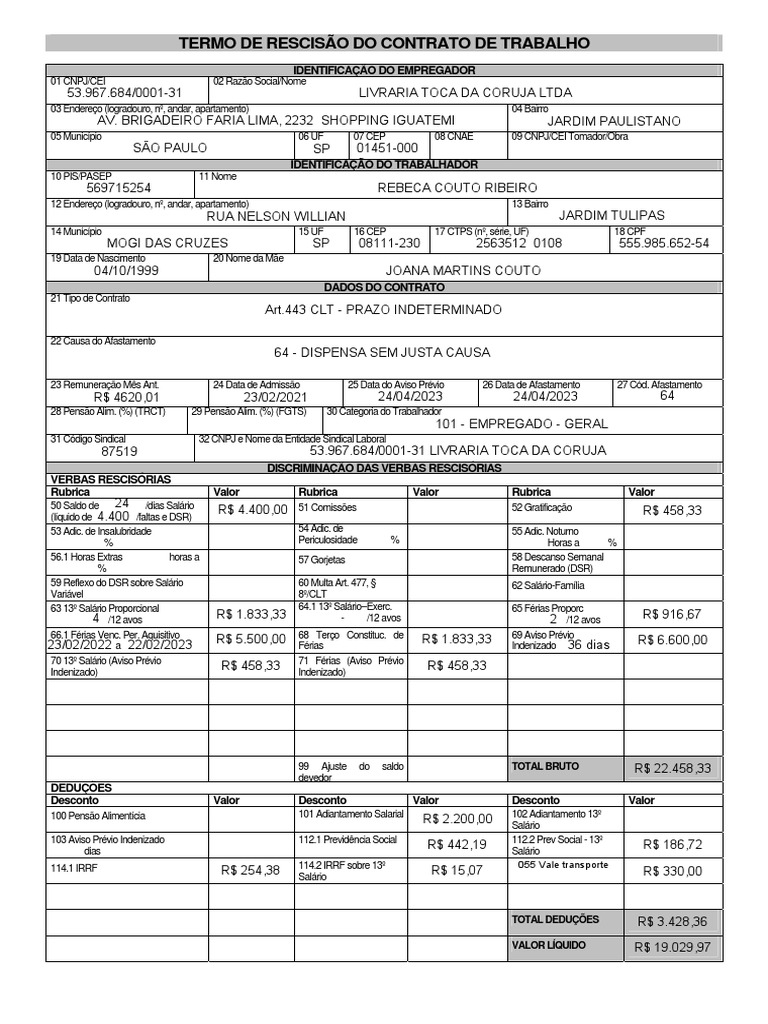 TRCT | PDF | Férias trabalhistas | Salário